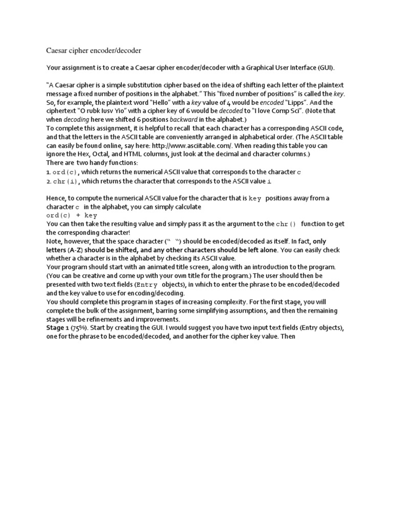 Caesar Cipher Encoder Decoder Pdf Cipher Ascii