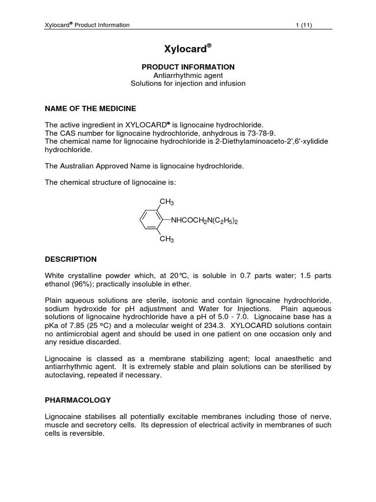 Xylocard Pi | PDF | Intravenous Therapy | Dose (Biochemistry)
