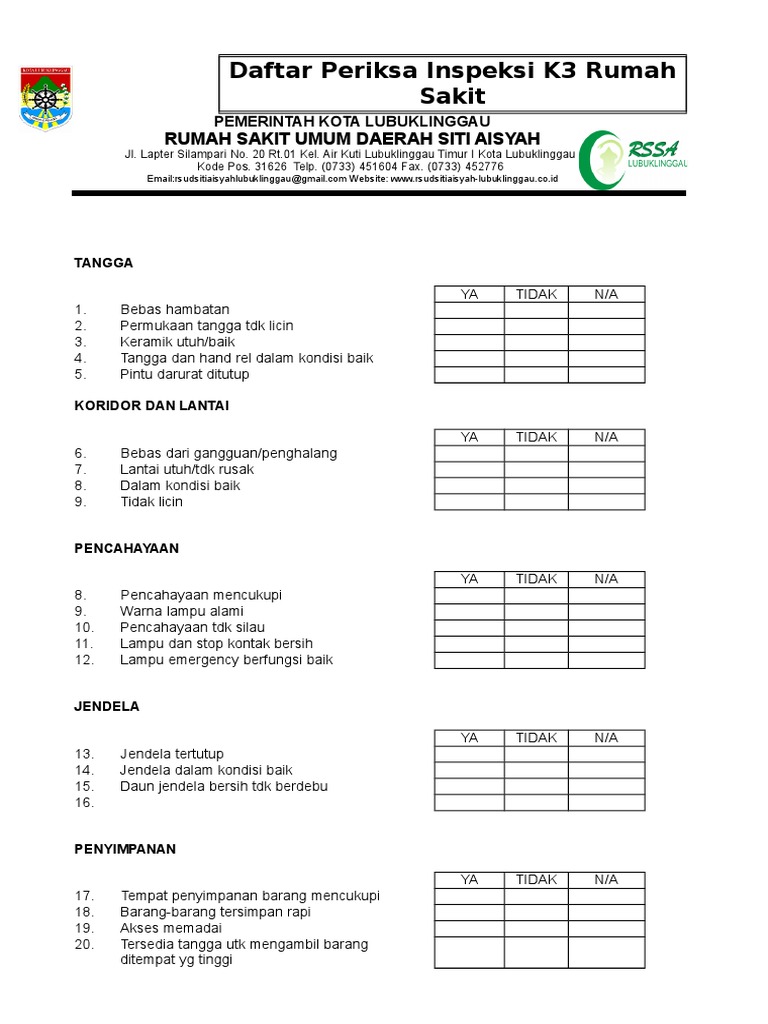 Form Inspeksi K3 Rumah Sakit | PDF