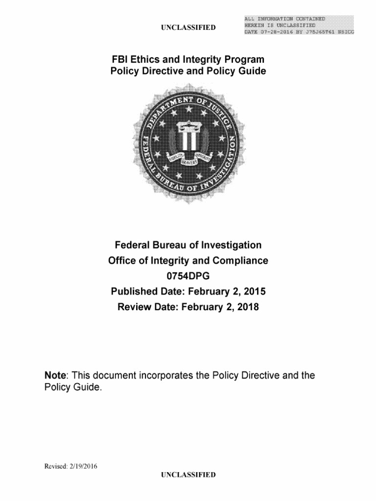 FBI Ethics and Integrity Program Policy Directive and Policy Guide ...