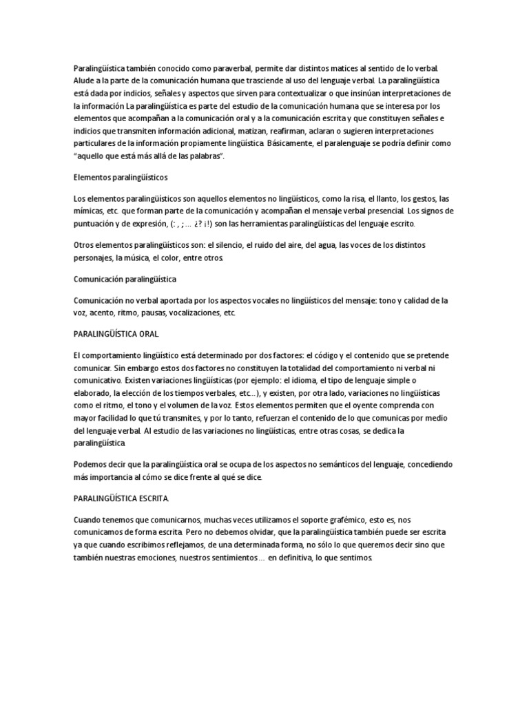 Paralingüística | PDF | Comunicación | Comunicación humana