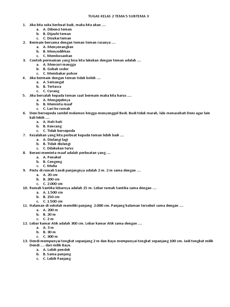 Tugas Kelas 2 Tema 5 Subtema 3 | PDF