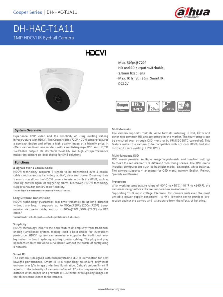 CCTV DB4IR20C1P DH HAC T1A11 - Datasheet - 20190117 | PDF | Infrared ...