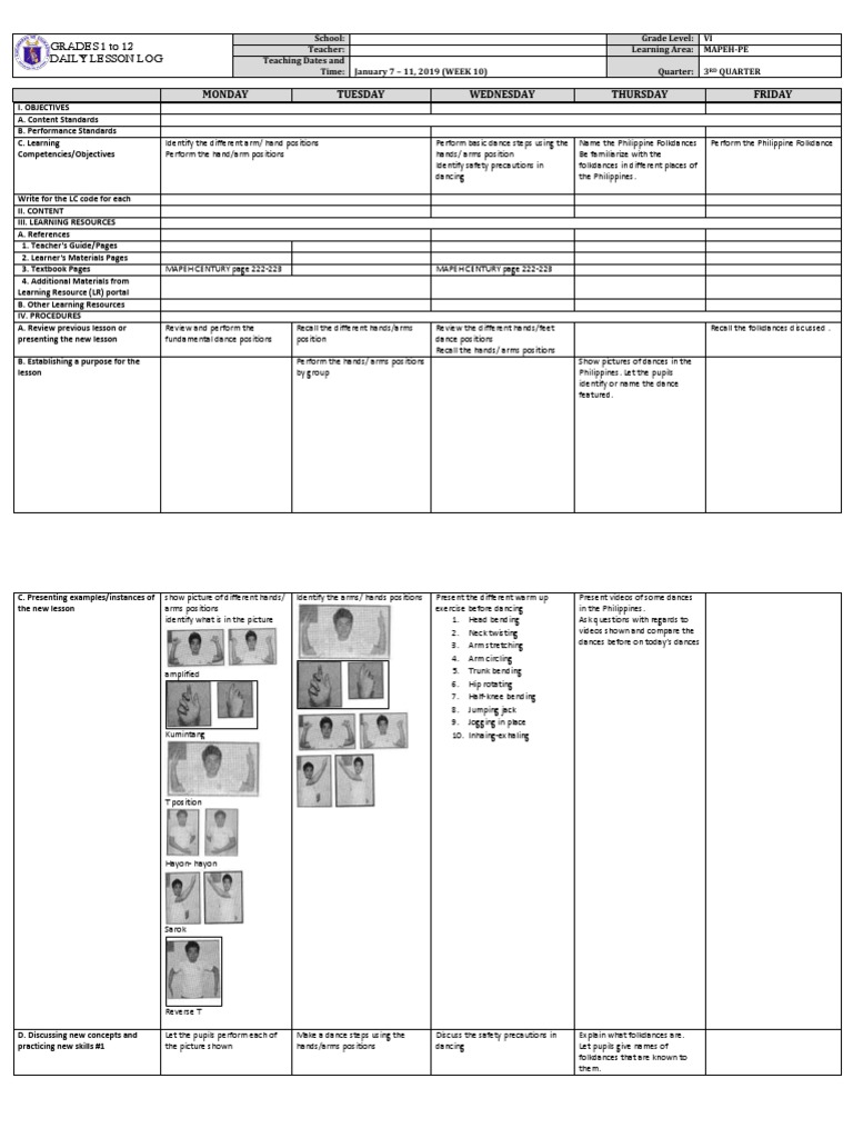 DLL - Mapeh 6 - Q3 - W10 | PDF | Dances | Rubric (Academic)