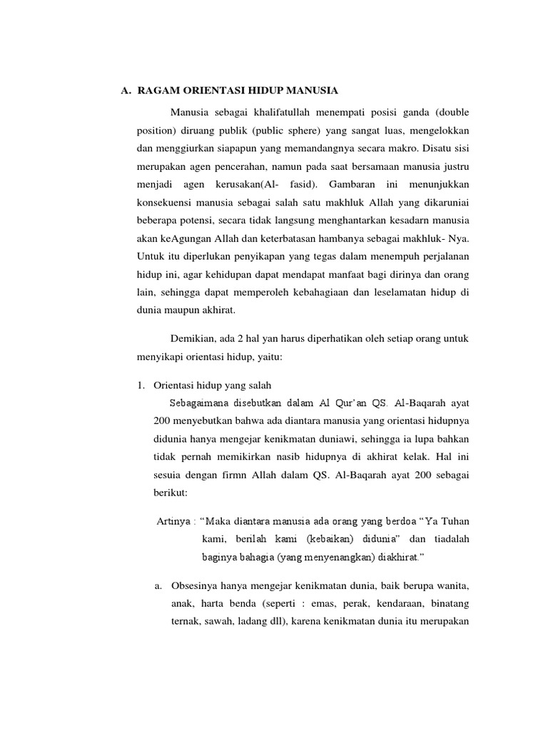 Ragam Orientasi Hidup Manusia dalam Islam | PDF | Filsafat | Kajian ...