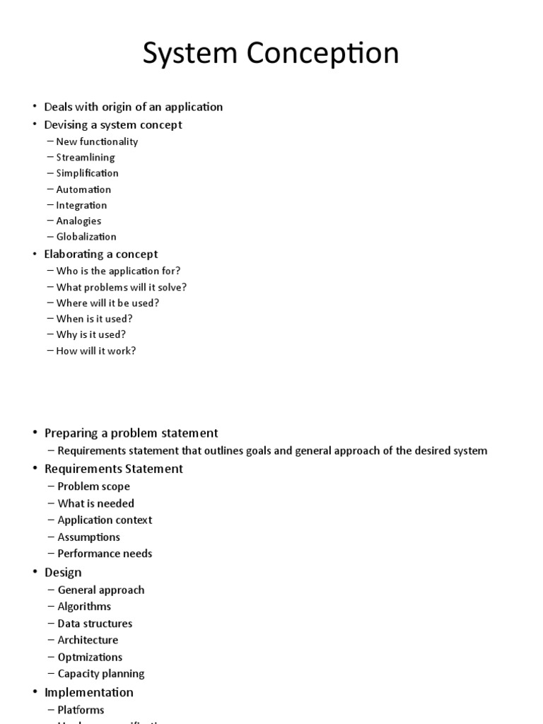 System Conception: - Deals With Origin of An Application - Devising A ...