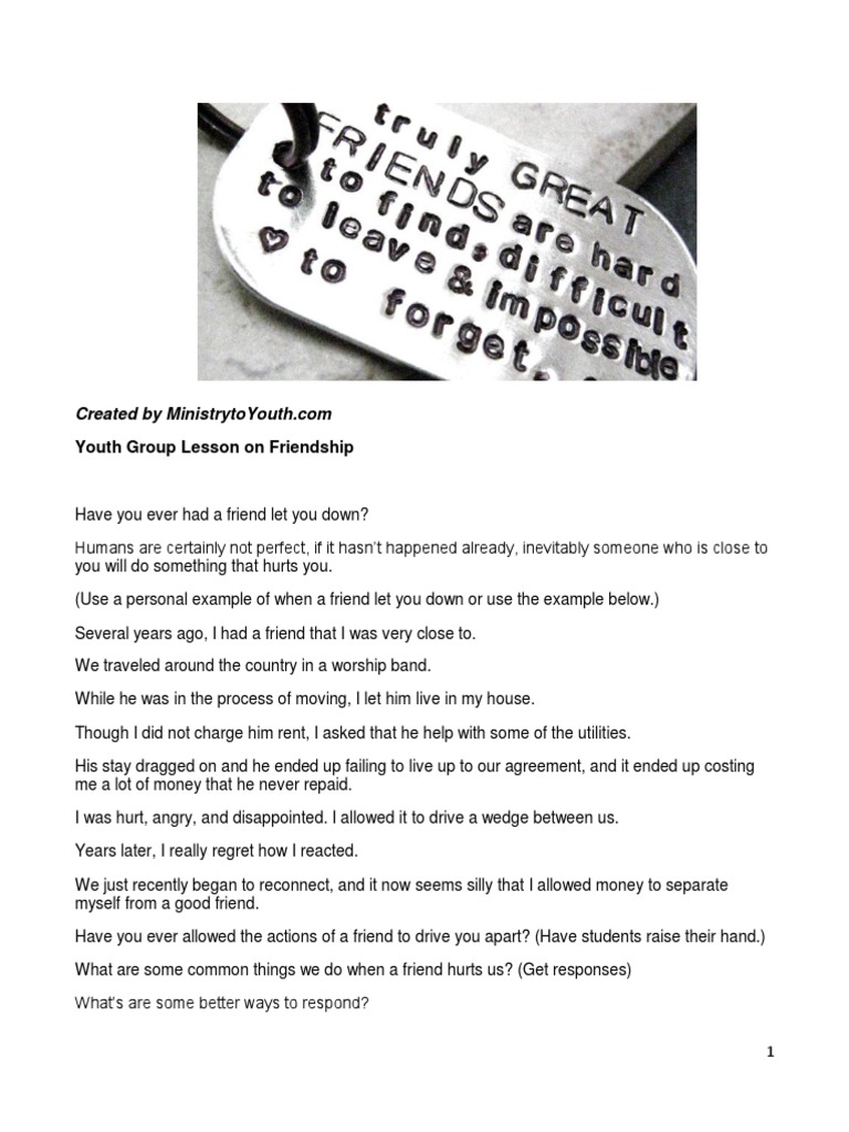 Youth Group Lesson On Friendship | PDF | Forgiveness