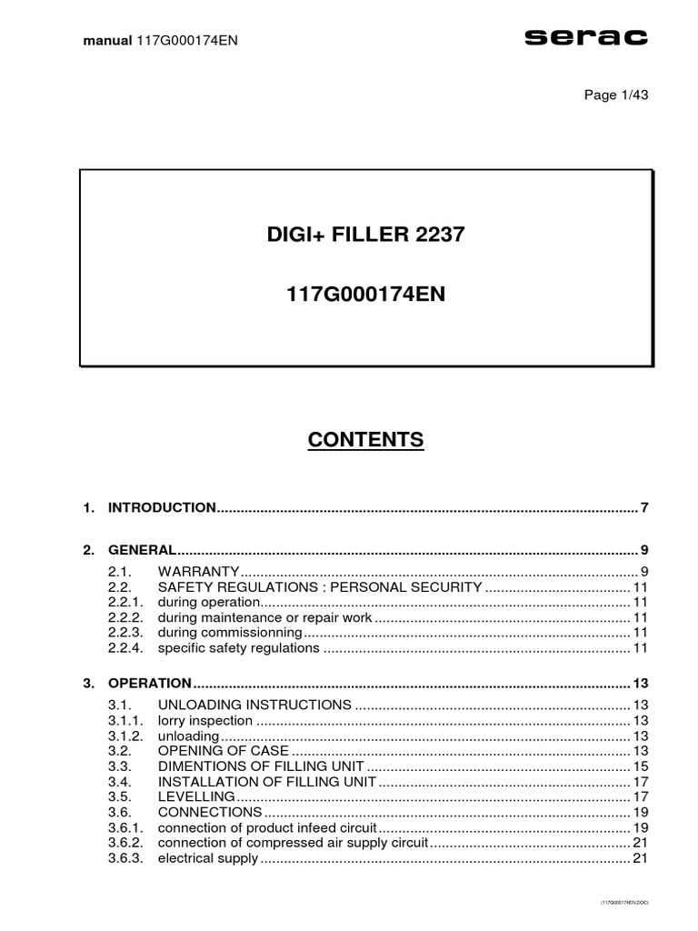 Serac Filler - DIGI + Filler 2237 Manual 117G000174EN | PDF | Valve ...