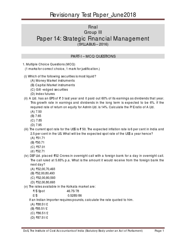 Paper14 Strategic Financial Management | PDF | Net Present Value | Beta ...