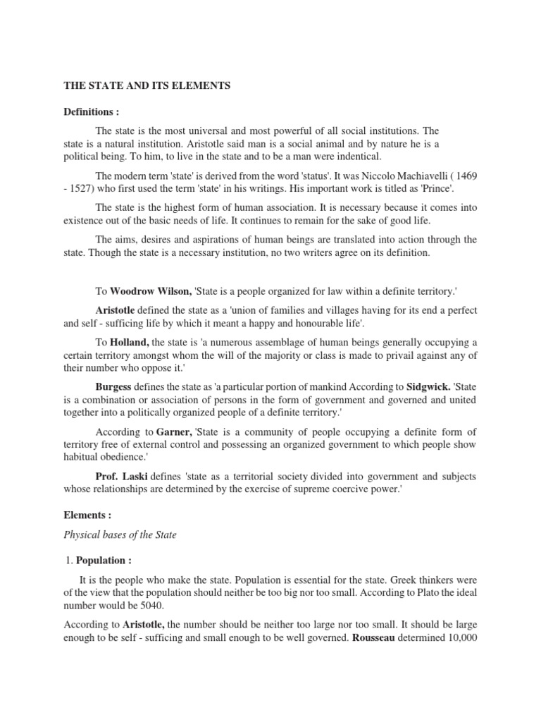 The State and Its Elements | PDF | Sovereign State | Sovereignty