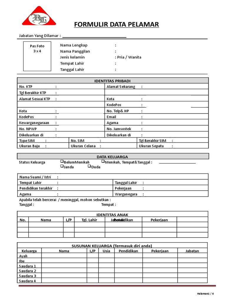 Formulir Data Pelamar | PDF