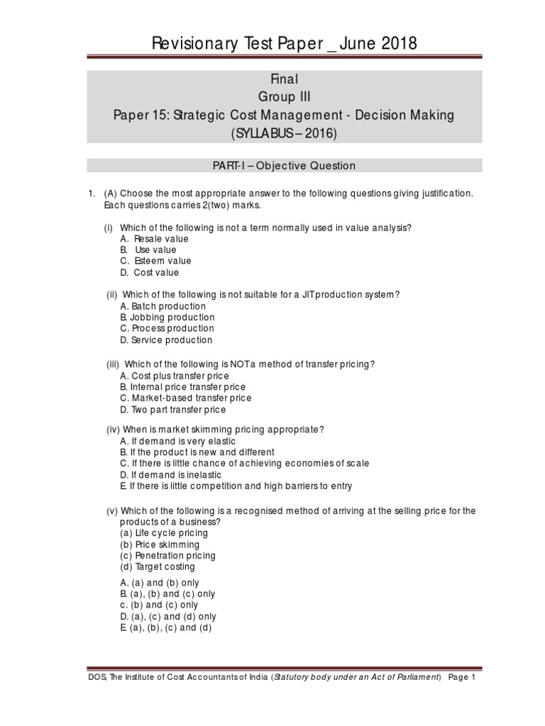 Paper15 Revisionary Test Paper | PDF | Life Cycle Assessment | Labour ...