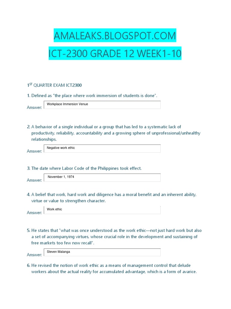 (AMALEAKS - BLOGSPOT.COM) ICT-2300 Week 1-10 Grade 12 | PDF ...