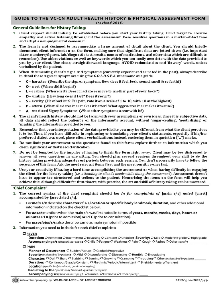 REVISED ADULT HEALTH ASSESSMENT FORM (2015) - Guide | PDF | Vaccines ...