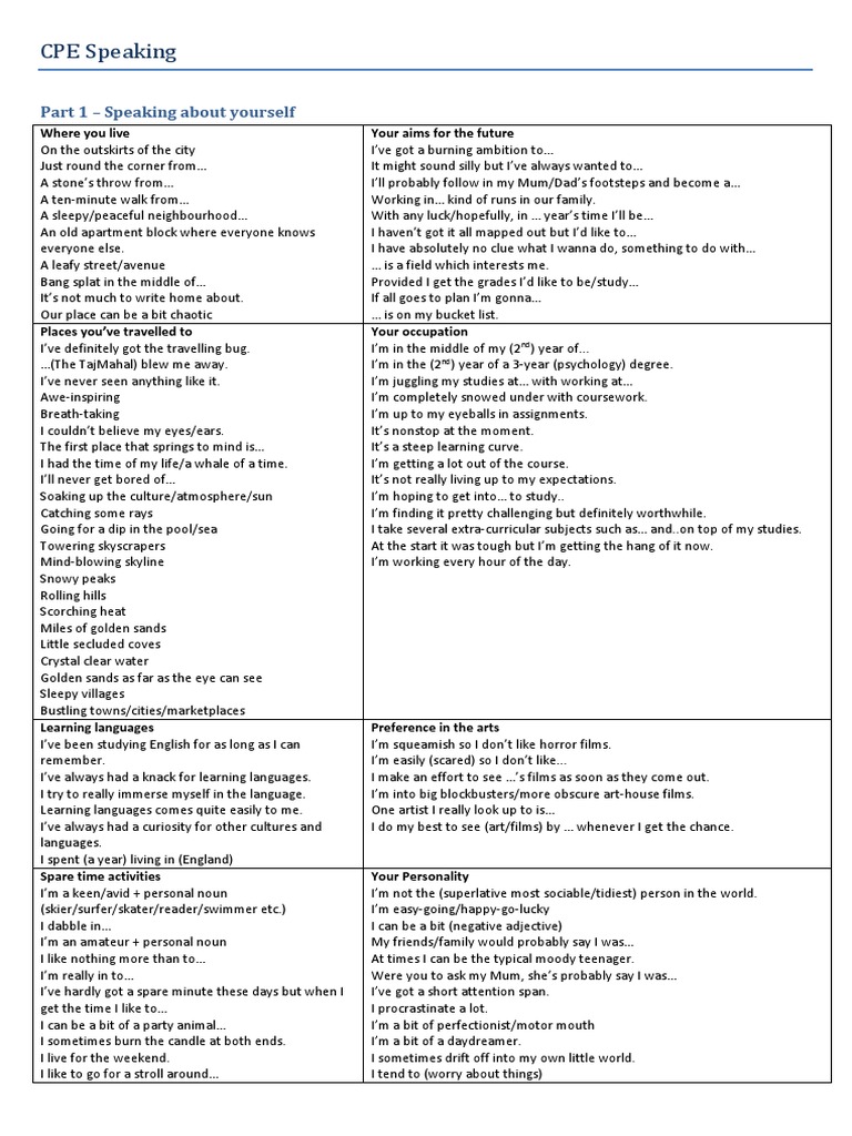 Cpe Speaking Part 1 | PDF