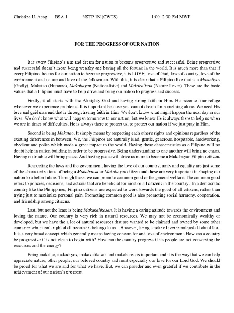 Basic Values For Nation's Progress | PDF | Common Good | Citizenship