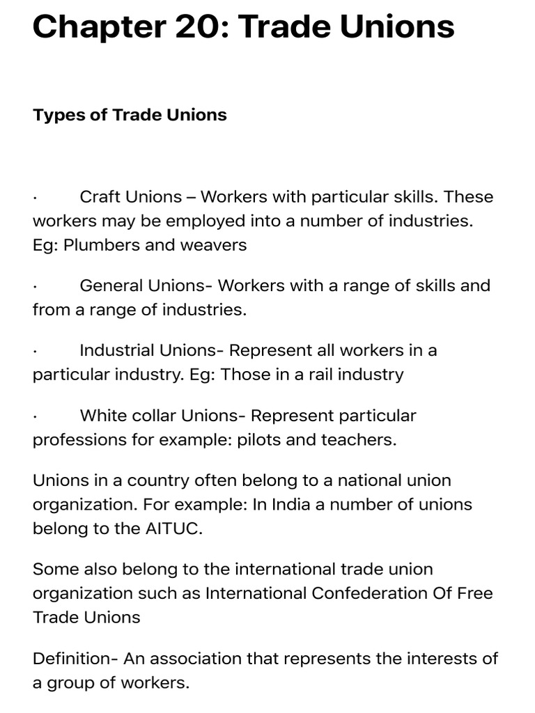 IG1 - IGCSE Economics: Chapter 20: Trade Unions | Download Free PDF ...