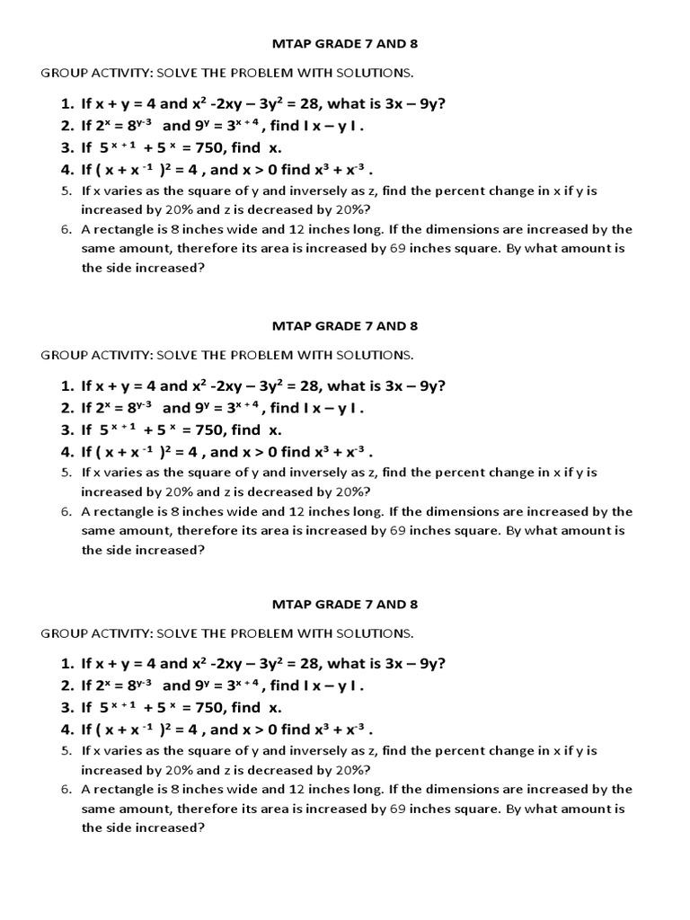 MTAP GRADE 7 AND 8-Group Problems | PDF