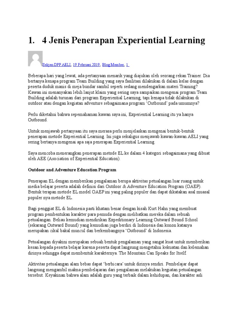 4 Jenis Penerapan Experiential Learning | PDF