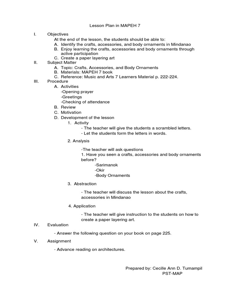 Lesson Plan in Crafts | PDF