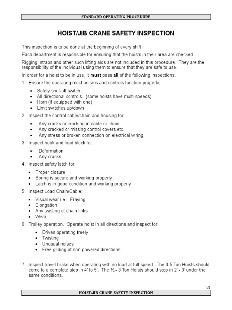 Hoist and Jib Crane Safety Inspection | PDF