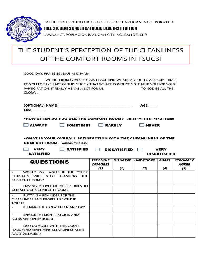 Grade 10 Survey on Restroom Cleanliness | PDF | Self-Improvement