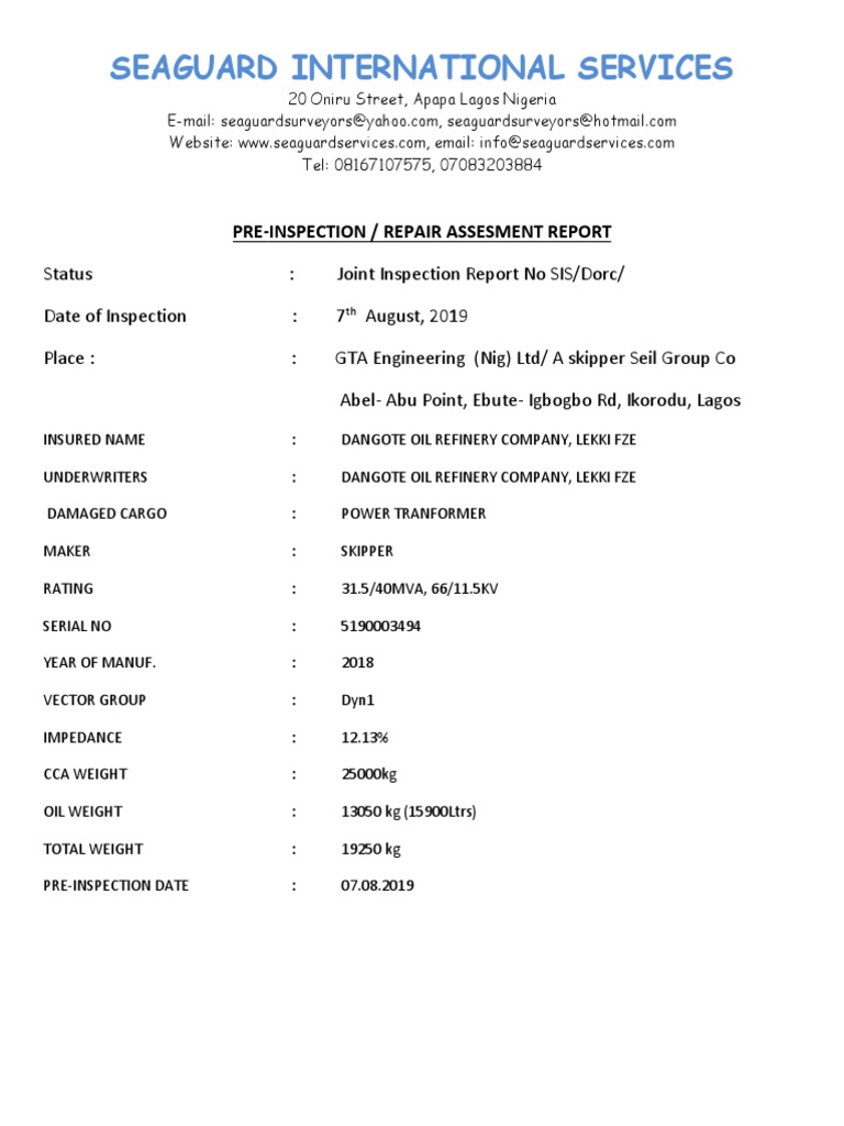 Pre-Inspection Report - DORC Transformers | PDF | Vacuum Tube | Transformer
