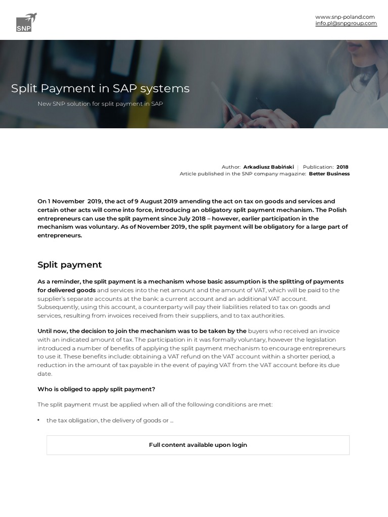 Split Payment in SAP Systems | PDF