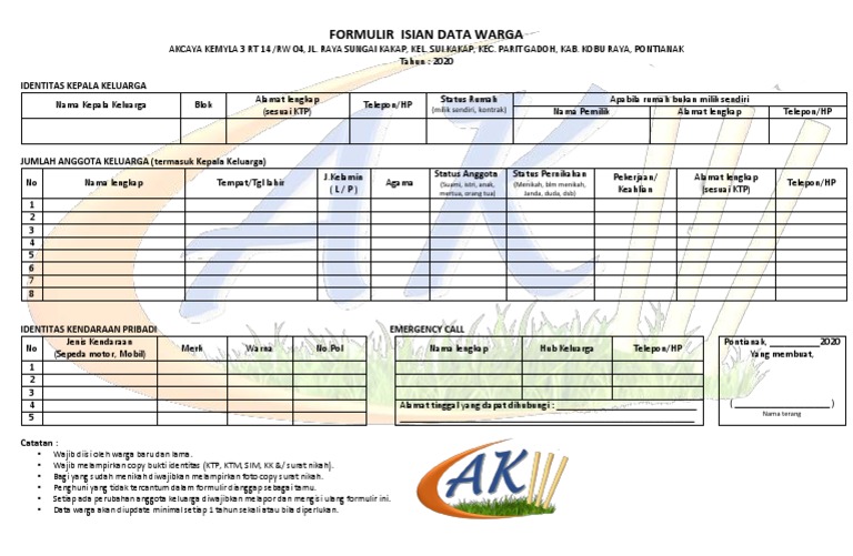 Formulir Isian Data Warga | PDF