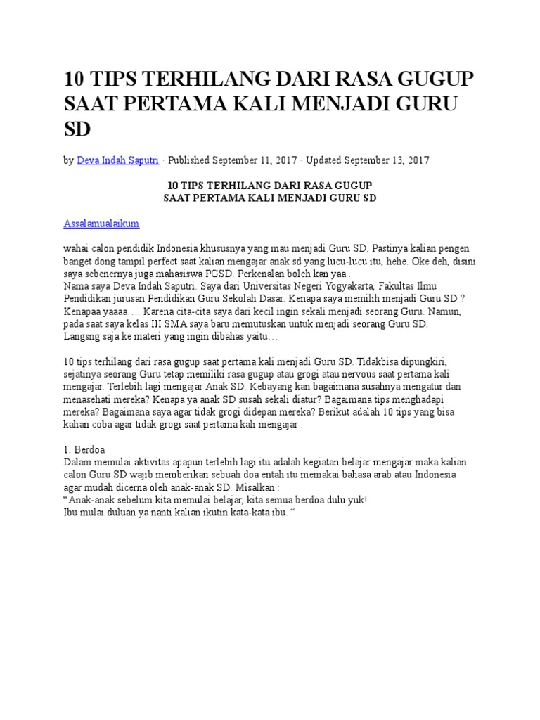 10 Tips Terhilang Dari Rasa Gugup Saat Pertama Kali Menjadi Guru SD ...