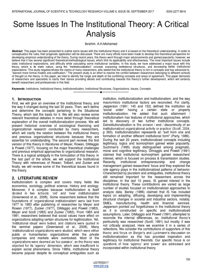 Some Issues in The Institutional Theory A Critical Analysis | Download ...