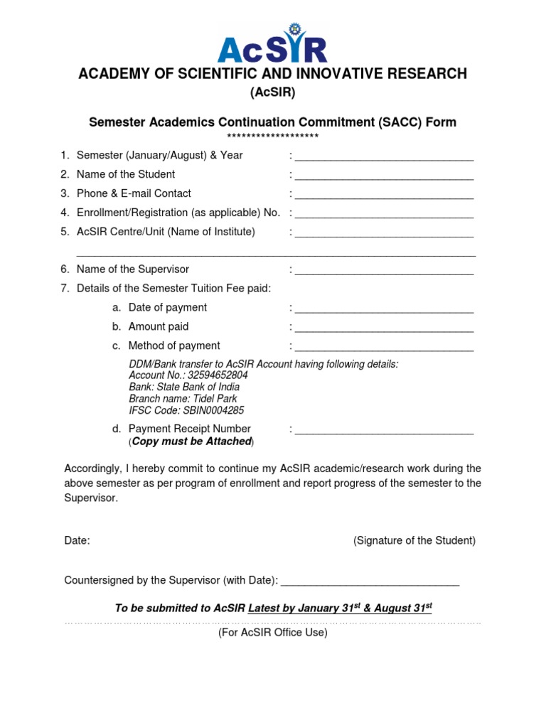 AcSIR-SACC Form PDF | PDF