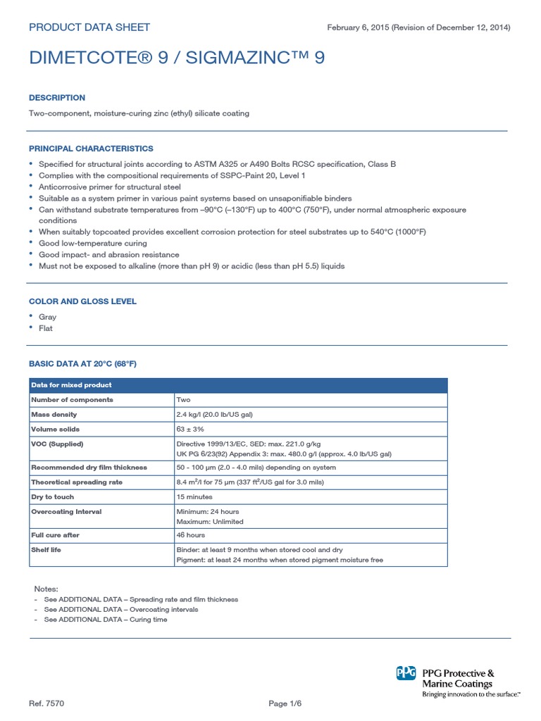 Dimetcote 9 Sigmazinc 9 | PDF | Paint | Humidity