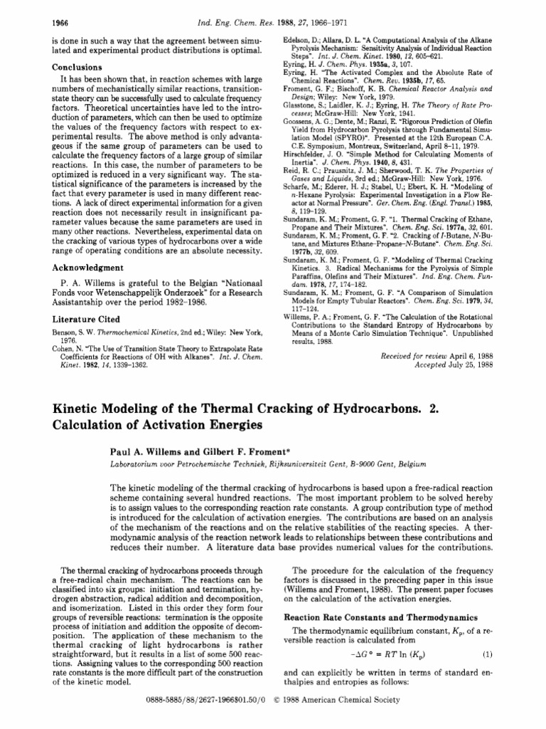 Kinetic Modeling of Thermal Cracking F Hydrocarbons - Calculation of ...