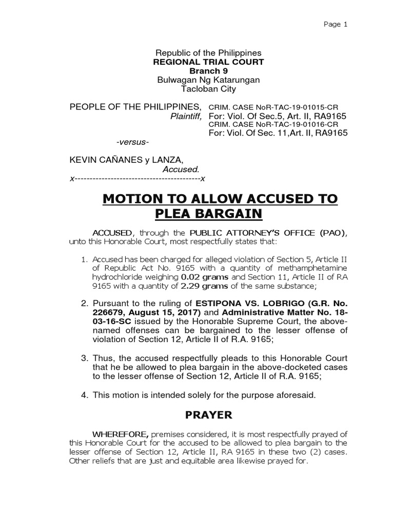 Motion To Plea BARGAIN CANANES | PDF