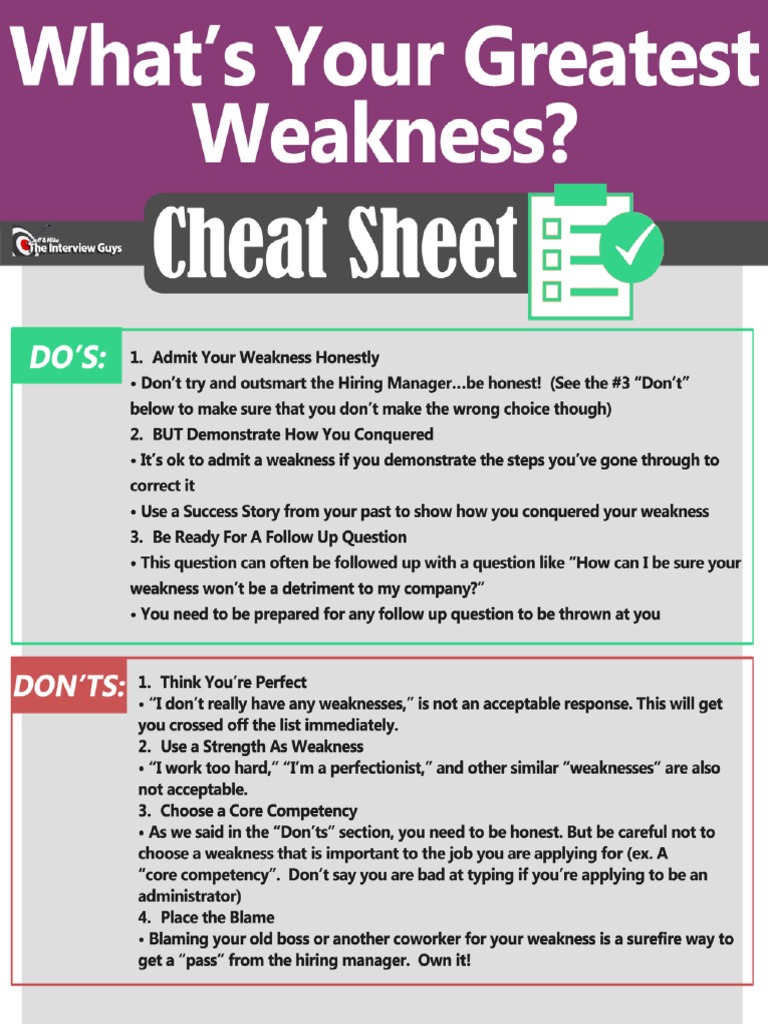 Greatest Weakness Cheat Sheet | PDF