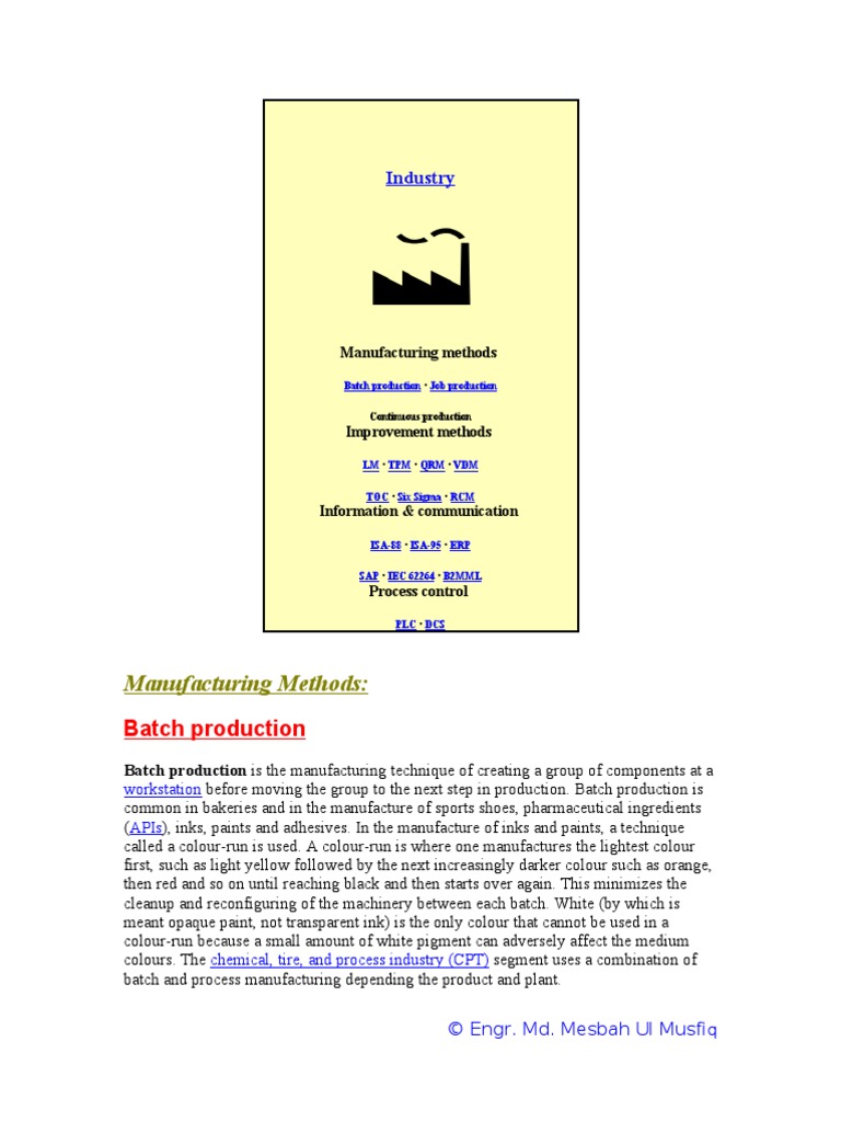 Manufacturing Methods:: Batch Production | PDF | Lean Manufacturing ...