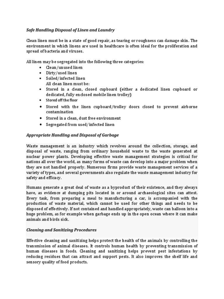 Safe Linen Handling and Disposal Protocols | PDF | Wellness