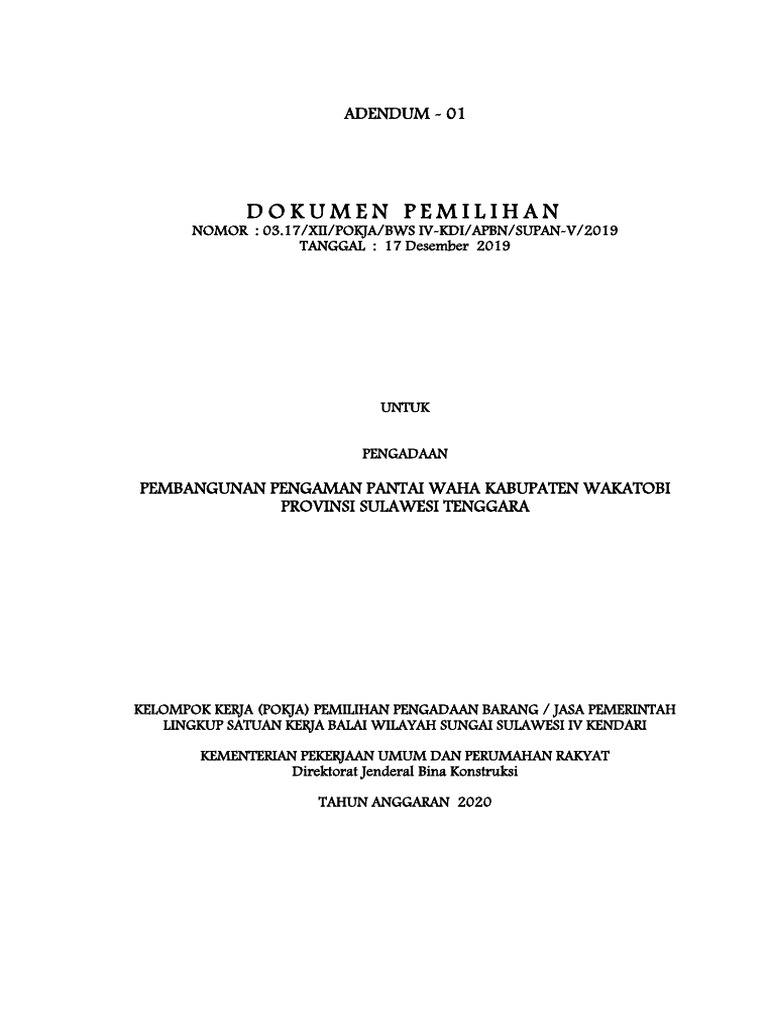 D.adendum01 Dokumen Pemilihan Pembangunan Pengaman Pantai Waha. | PDF