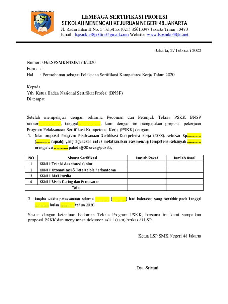 Surat Permohonan Sebagai Pelaksana Program PSKK | PDF
