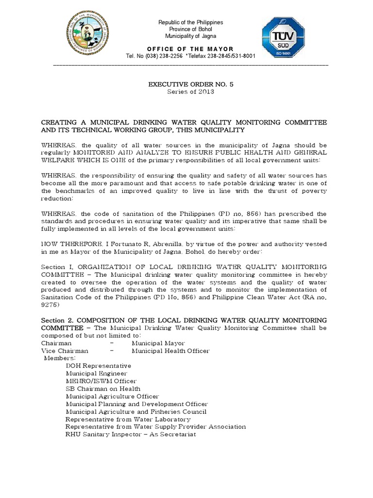 EO Drinking Water Quality Monitoring Team | PDF