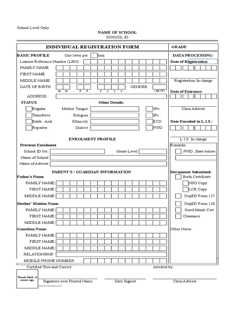 Learner Individual Registration Form | PDF