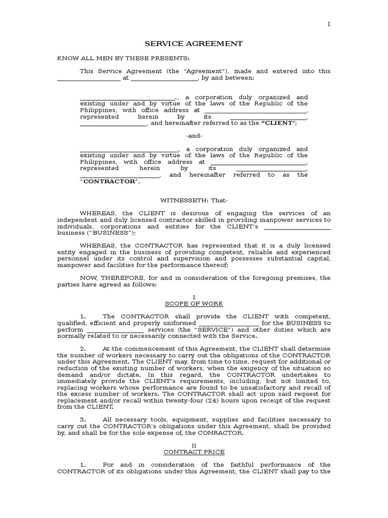 SERVICE AGREEMENT (Format) | PDF