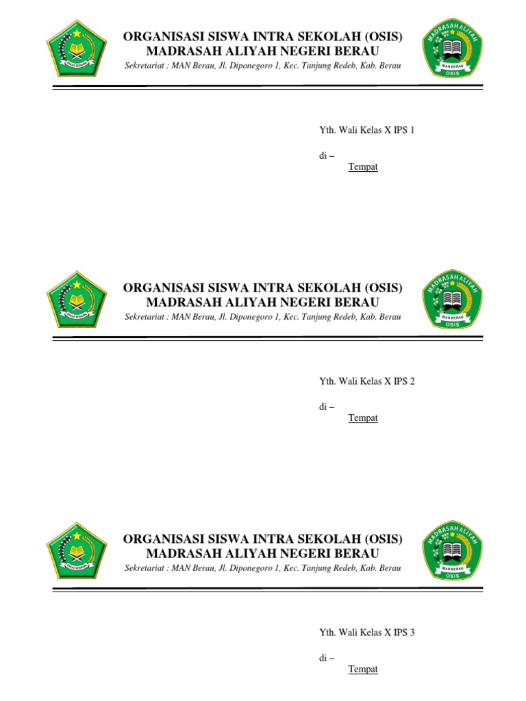 Contoh Kop Surat OSIS Madrasah Aliyah | PDF | Pengembangan Diri | Sains ...