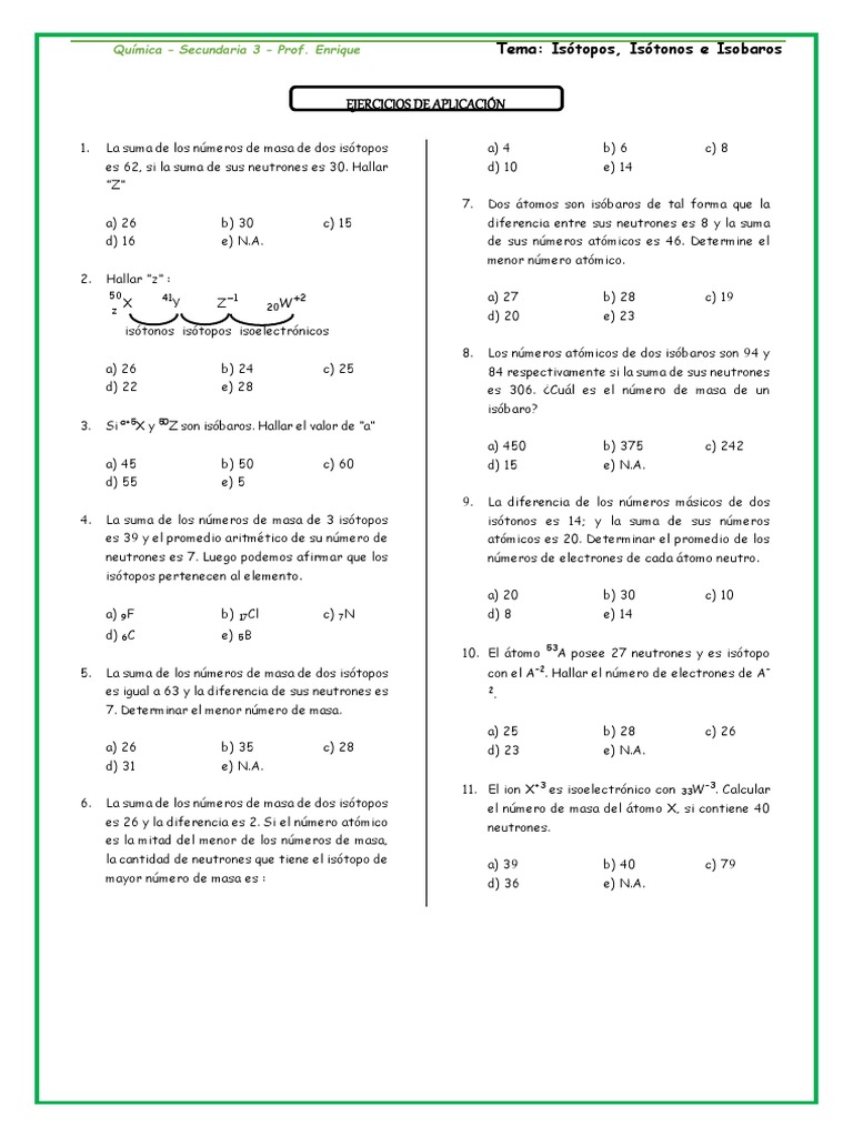 Isótopos Isótonos E Isobaros Conceptos Fundamentales Y Ejercicios De