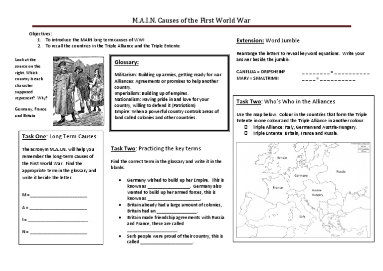 MAIN Causes WWI Worksheet | PDF