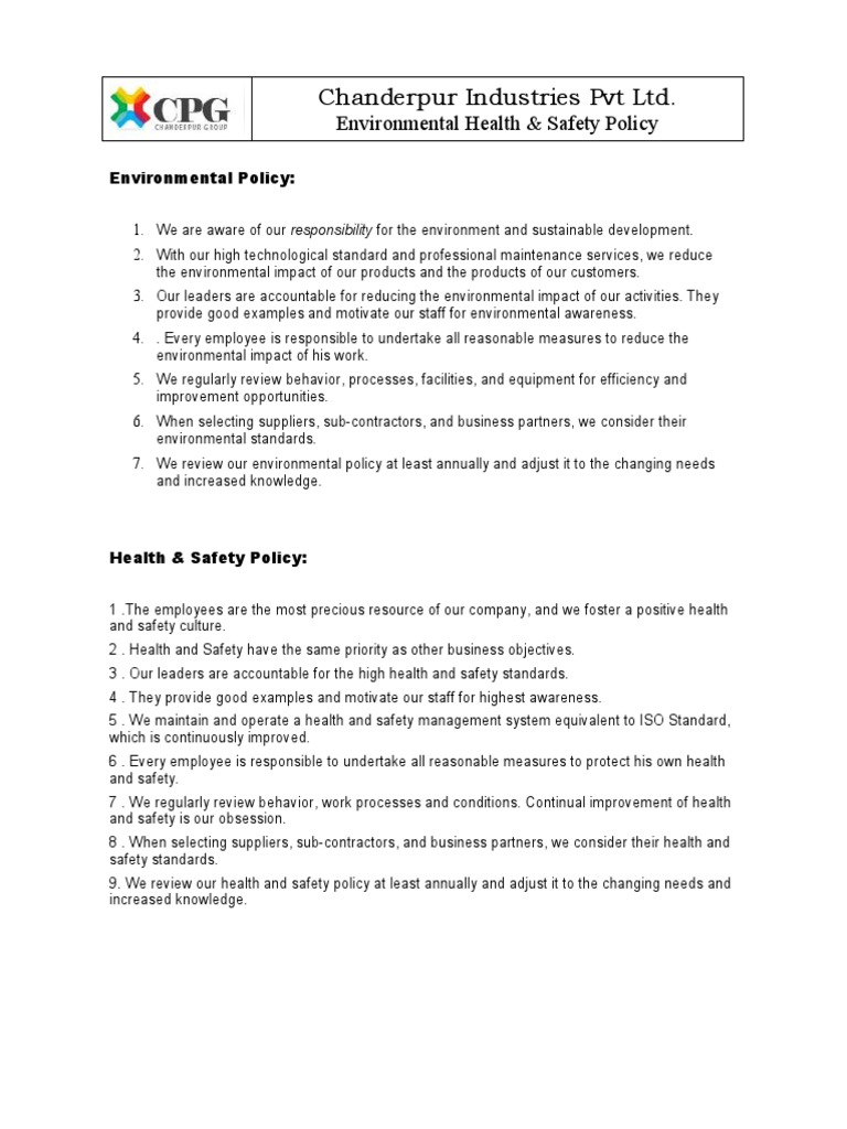Cipl Ehs Policy | PDF