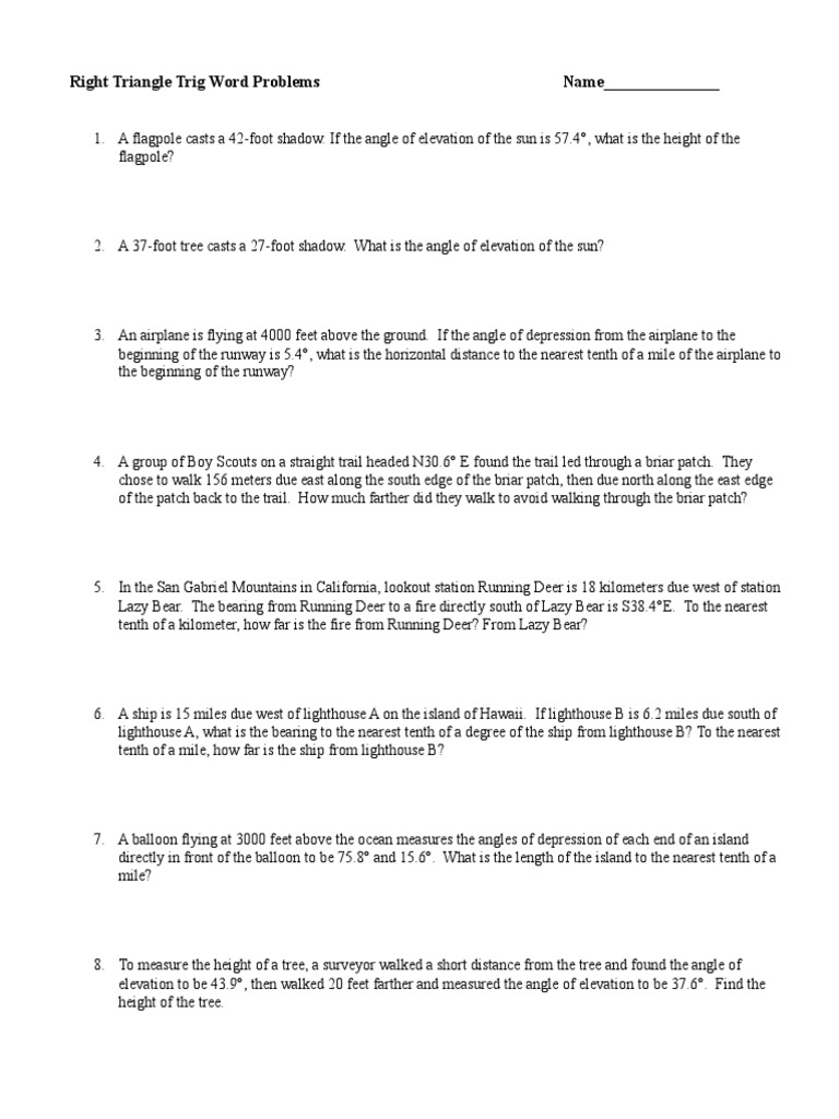 Right Triangle Trig Word Problems