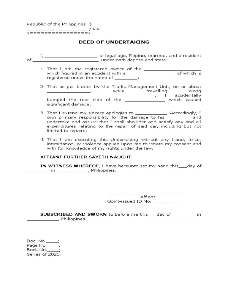 Deed of Undertaking Accident | PDF