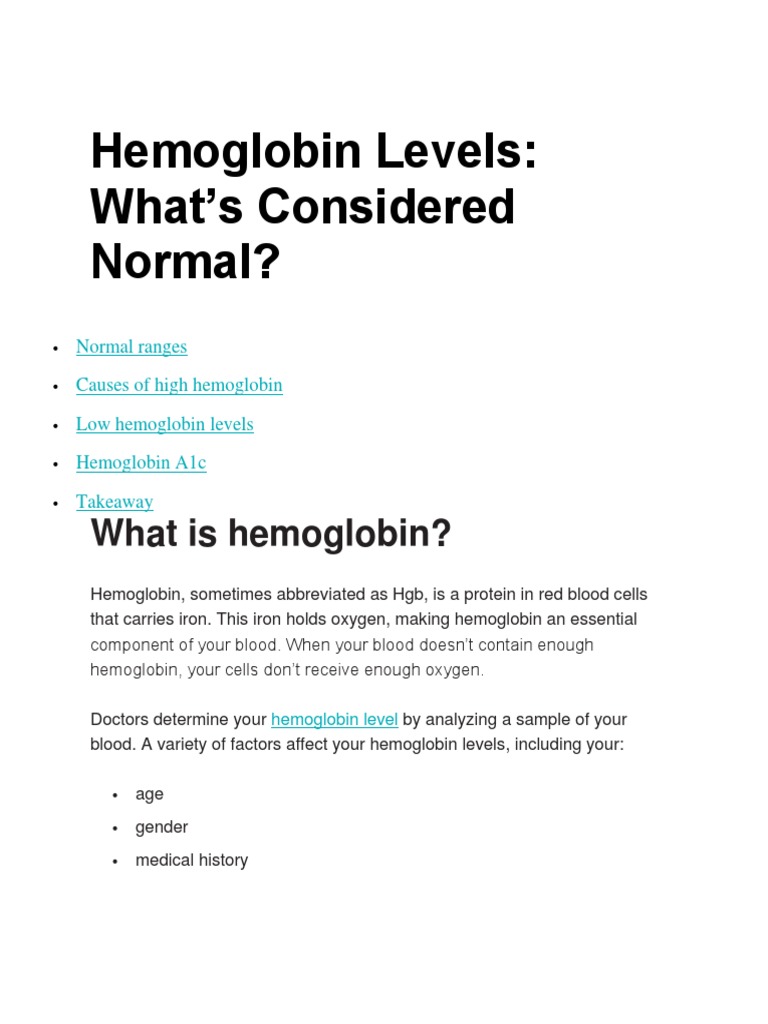 Hemoglobin Levels | PDF | Science & Mathematics | Lifestyle